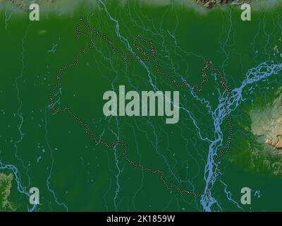 Rangpur, division of Bangladesh. Colored elevation map with lakes and ...