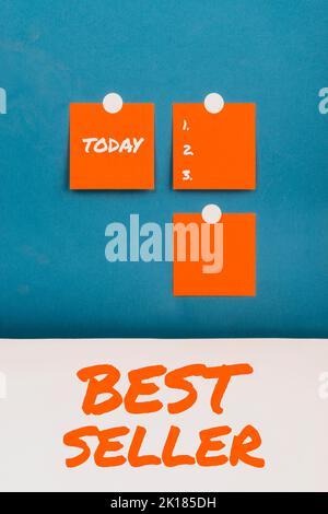 Sign displaying Best Seller. Business overview book or other product ...