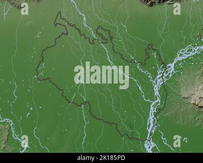 Rangpur, division of Bangladesh. Colored elevation map with lakes and ...
