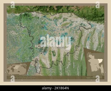 Sylhet, division of Bangladesh. High resolution satellite map. Corner ...