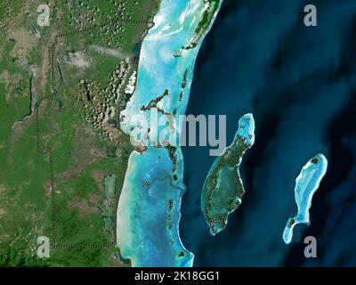 Belize, district of Belize. High resolution satellite map. Locations of ...
