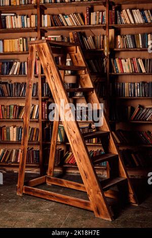 A large old antique antique wooden bookcase, documents in the Arab ...