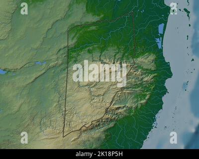 Cayo, district of Belize. Elevation map colored in wiki style with ...