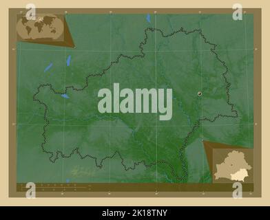Homyel', region of Belarus. Colored elevation map with lakes and rivers ...