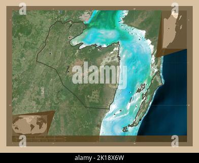 Corozal, district of Belize. Low resolution satellite map. Corner ...