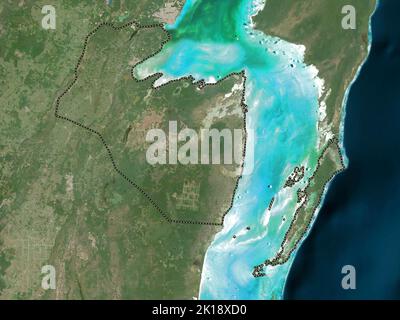 Corozal, district of Belize. Low resolution satellite map. Locations of ...