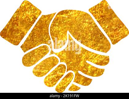 Handshake icon in gold glitter texture. Sparkle luxury style vector ...