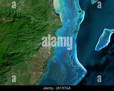 Stann Creek, district of Belize. High resolution satellite map. Locations and names of major ...