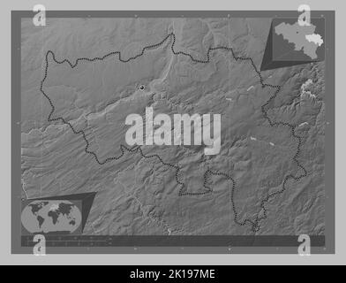 Liege, province of Belgium. Grayscale elevation map with lakes and ...