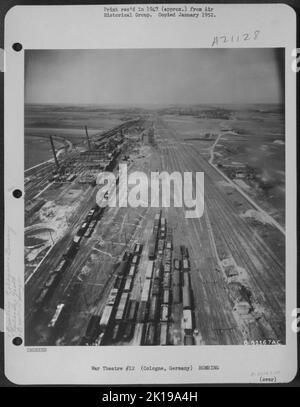 Aerial View Of Bomb Damaged Cologne/ Nippes Marshalling Yards At ...