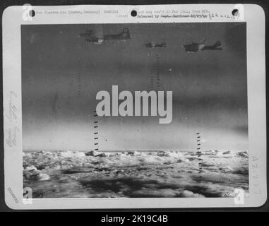 Bombs away, Flying Fortresses of the 8th Air Forces unloading bombs ...