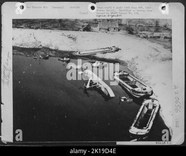 WW2 March 1945 Allied army trucks crossing the Bailey pontoon bridge ...
