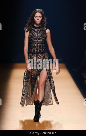 A model walks the runway at the Teresa Helbig fashion show during ...