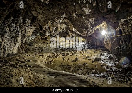 Interior of Polovragi cave, Romania. The Polovragi Cave is the largest ...