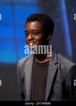 16 September 2022, Berlin: Writer Jay Bernard smiles during a reading ...