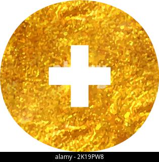 Plus sign icon in gold glitter texture. Sparkle luxury style vector ...