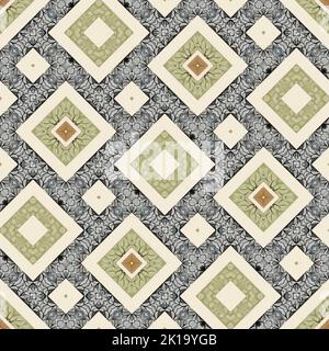 Forest green decorative damask seamless pattern. Geometric kaleidoscope ...