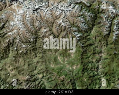 Bumthang, district of Bhutan. High resolution satellite map. Corner ...