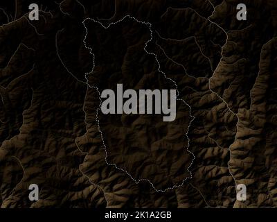 Bumthang, district of Bhutan. Colored elevation map with lakes and ...