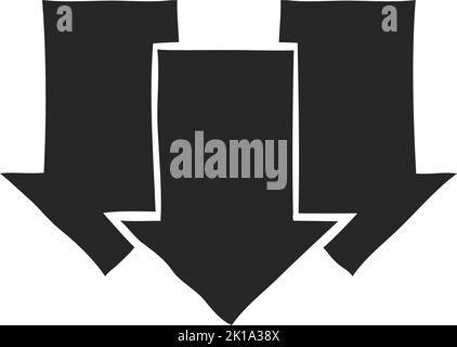 Hand drawn Multiple download arrow icon in gold foil texture vector ...