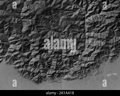 Dagana, district of Bhutan. Grayscale elevation map with lakes and rivers. Corner auxiliary ...
