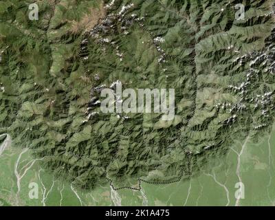 Dagana, district of Bhutan. High resolution satellite map. Corner ...