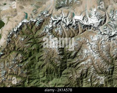 Gasa, district of Bhutan. High resolution satellite map. Corner ...