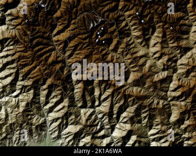 Haa, district of Bhutan. Colored elevation map with lakes and rivers ...