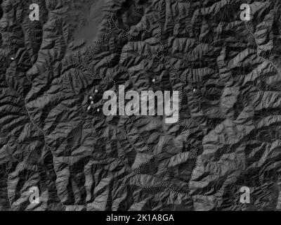 Paro, district of Bhutan. Grayscale elevation map with lakes and rivers ...