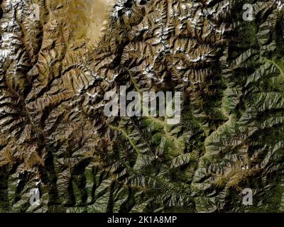 Paro, district of Bhutan. Low resolution satellite map. Corner ...