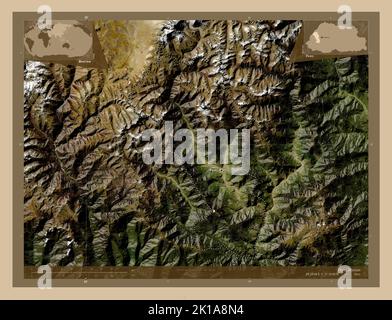 Paro, district of Bhutan. Low resolution satellite map. Corner ...