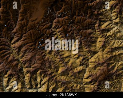 Paro, district of Bhutan. Colored elevation map with lakes and rivers ...