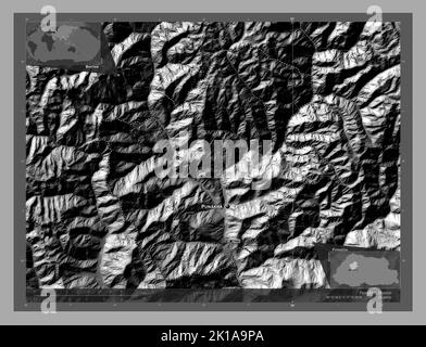 Punakha, district of Bhutan. Bilevel elevation map with lakes and ...