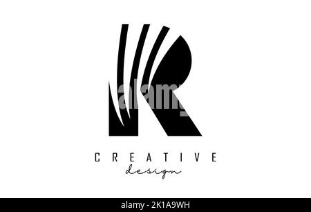 Black letter R logo with leading lines and negative space design ...