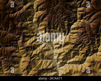 Punakha, district of Bhutan. Colored elevation map with lakes and ...