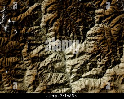 Punakha, district of Bhutan. Colored elevation map with lakes and ...