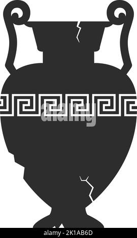 Broken amphorae silhouette. Cracked ancient greek vase with meander ...