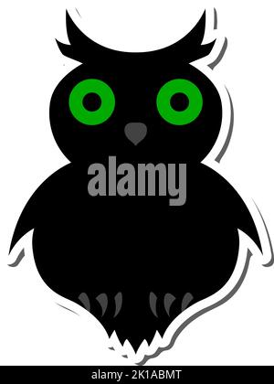 Halloween black owl sticker with shadow. Vector illustration Stock ...