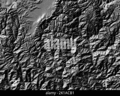 Thimphu, district of Bhutan. Elevation map colored in sepia tones with ...
