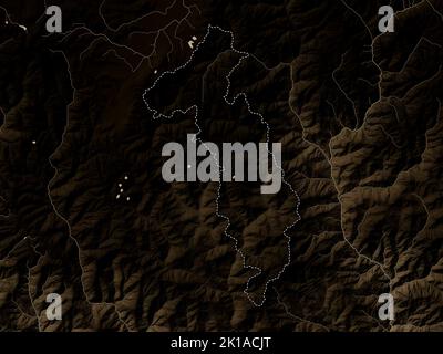 Thimphu, district of Bhutan. Colored elevation map with lakes and ...