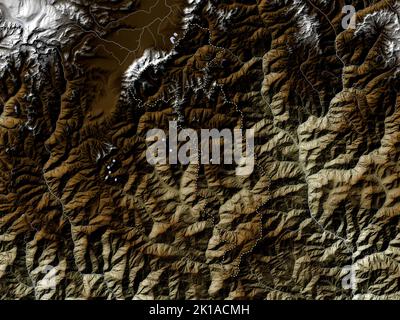 Thimphu, district of Bhutan. Colored elevation map with lakes and ...