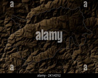 Trashigang, district of Bhutan. Colored elevation map with lakes and ...
