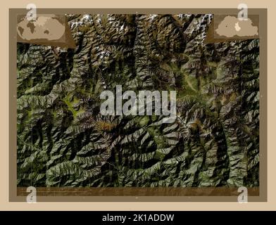 Trongsa, district of Bhutan. Low resolution satellite map. Locations ...