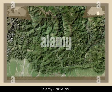 Thimphu, district of Bhutan. High resolution satellite map. Locations ...