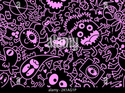 Cartoon monsters aliens seamless kids emoticons pattern for wrapping ...