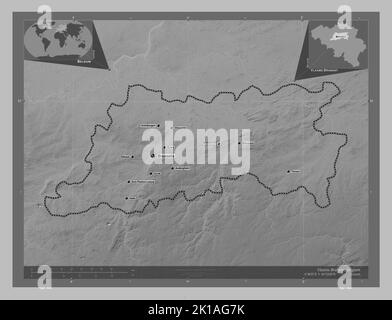 Vlaams Brabant, province of Belgium. Grayscale elevation map with lakes ...