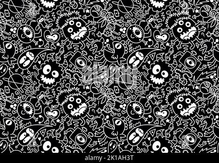 Cartoon monsters aliens seamless kids emoticons pattern for wrapping ...