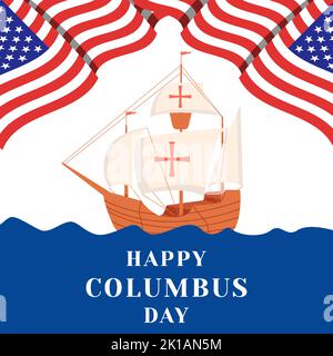 flat design happy columbus day horizontal banner illustration Stock ...