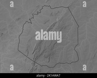 Atakora, department of Benin. Grayscale elevation map with lakes and ...
