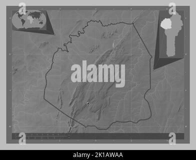 Atakora, department of Benin. Grayscale elevation map with lakes and ...